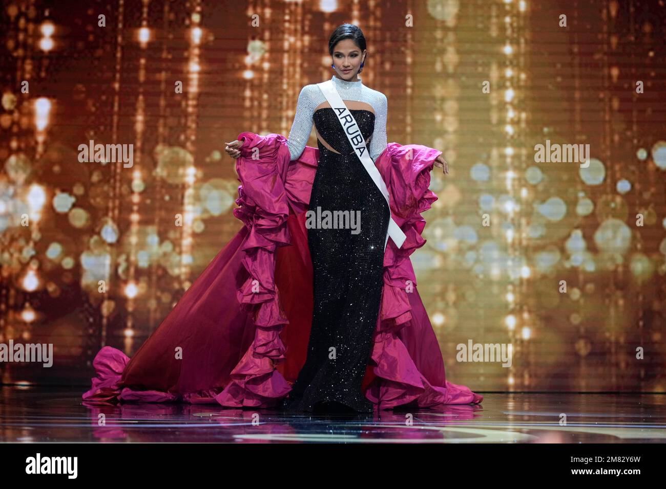 Miss Aruba Kiara Arends competes in the evening gown competition during ...