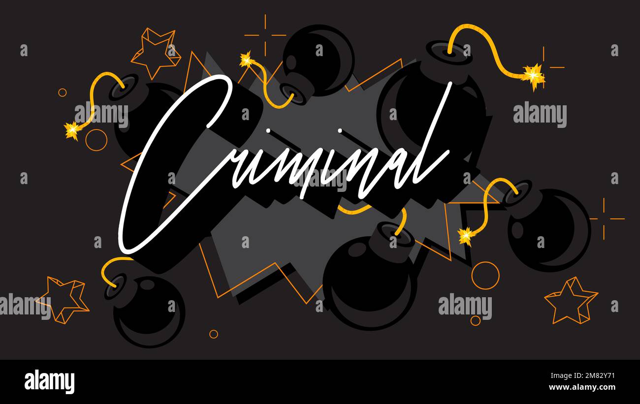 Criminal text with black Bomb. Cartoon Vector Illutration Stock Vector ...