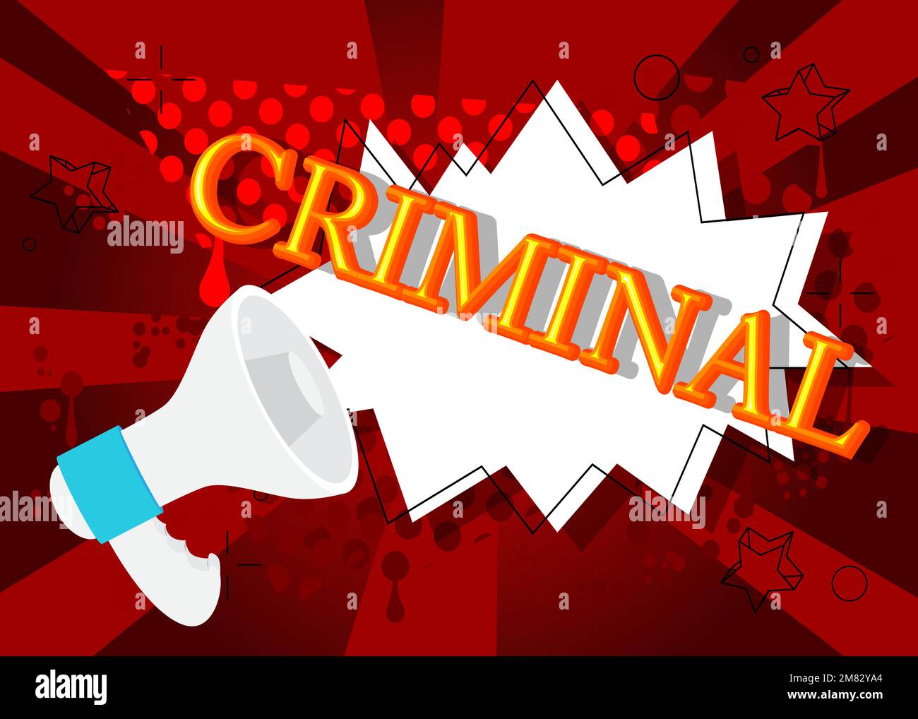 Criminal text with cartoon Megaphone. Vector Announcement illustration ...
