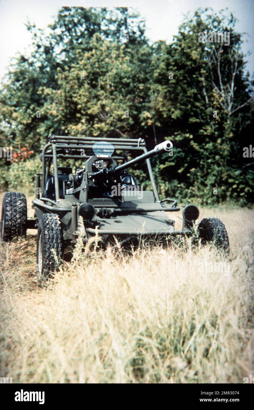 A right front view of a fast attack vehicle (FAV) with a 30mm chain gun ...