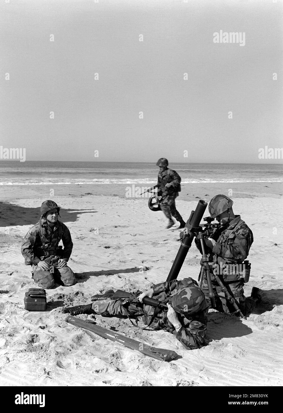 Members of Weapons Platoon, Co. C, 1ST Bn., 5th Marines, set up an M-29 ...