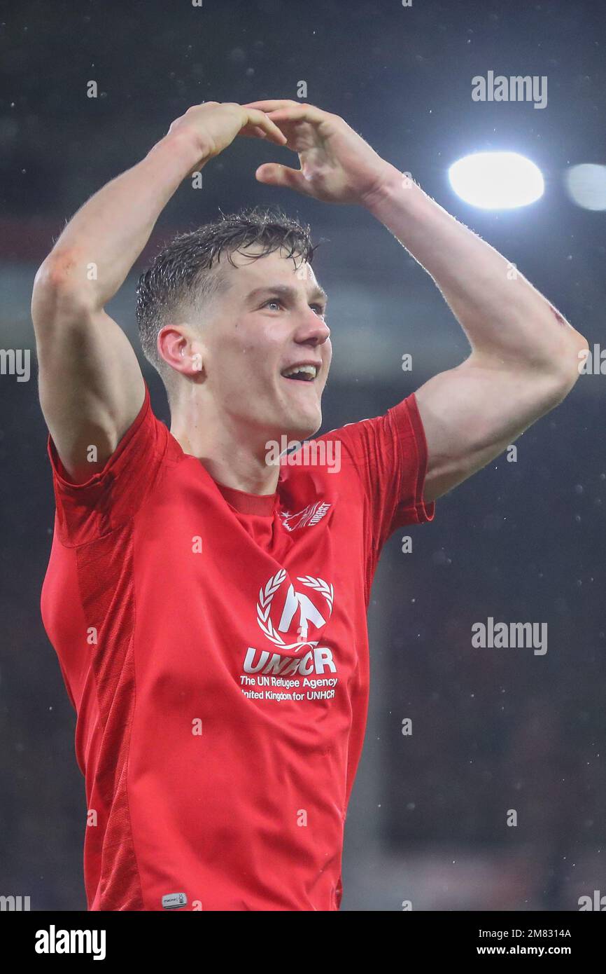 Ryan Yates #22 of Nottingham Forest celebrates his teams win after the ...