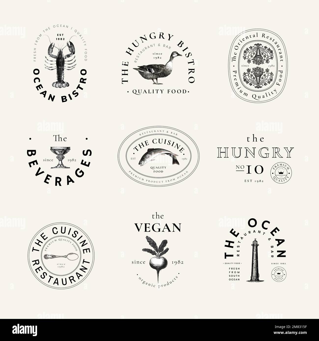 Restaurant vintage logo template vector set, remixed from public domain ...
