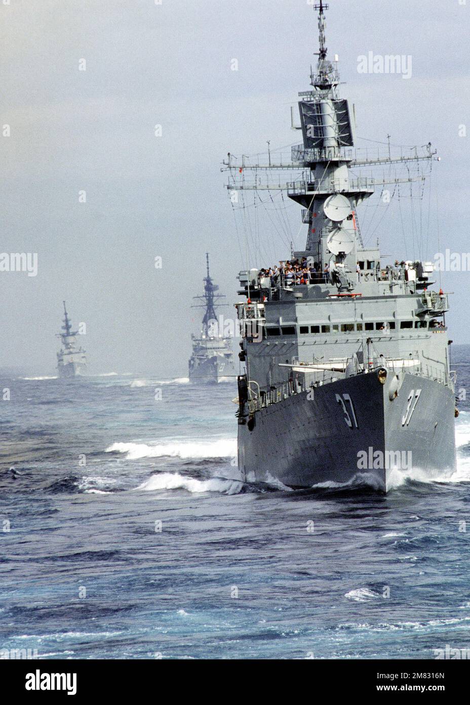 A starboard bow view of the nuclear-powered guided missile cruiser USS SOUTH CAROLINA (CGN-37 ...