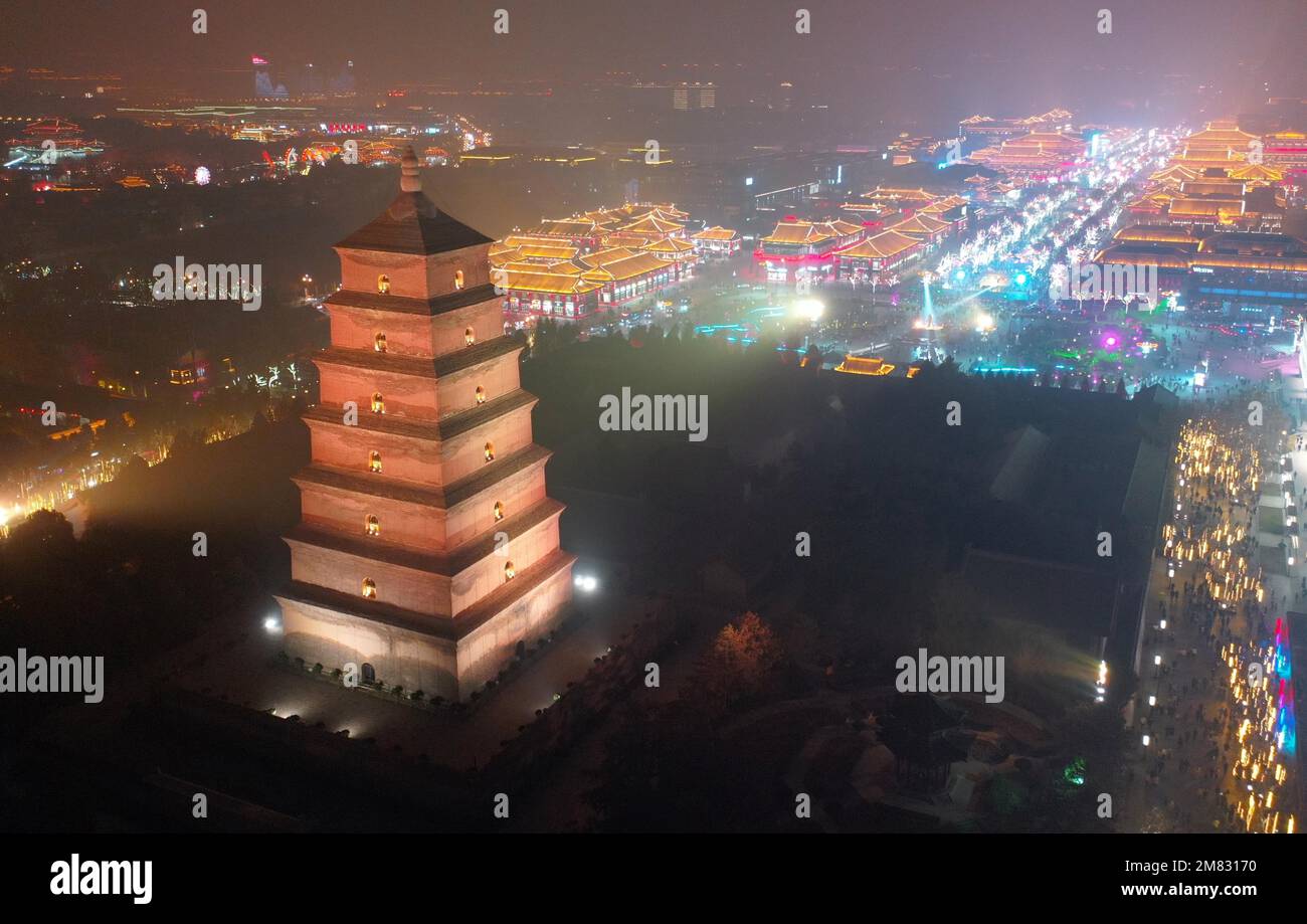 Xi'an City, China, 12/01/2023, Aerial photo shows the night view of ...
