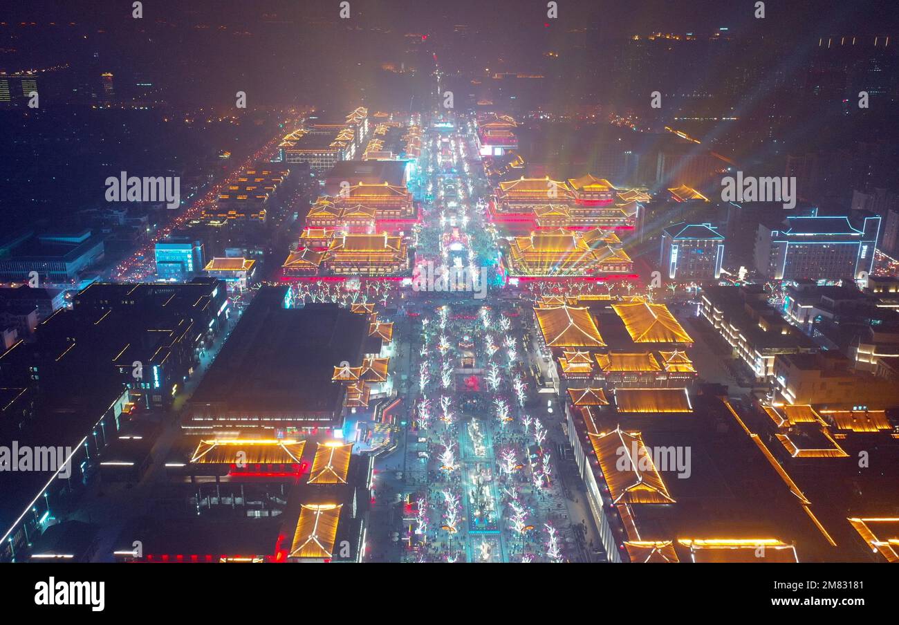 Xi'an City, China, 12/01/2023, Aerial photo shows the night view of ...