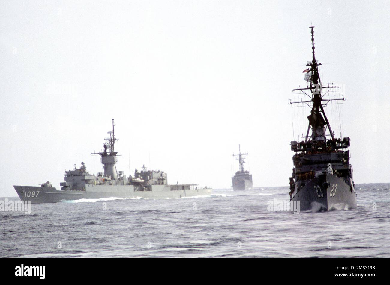 The frigate USS MOINESTER (FF-1097) and the guided missile destroyer ...