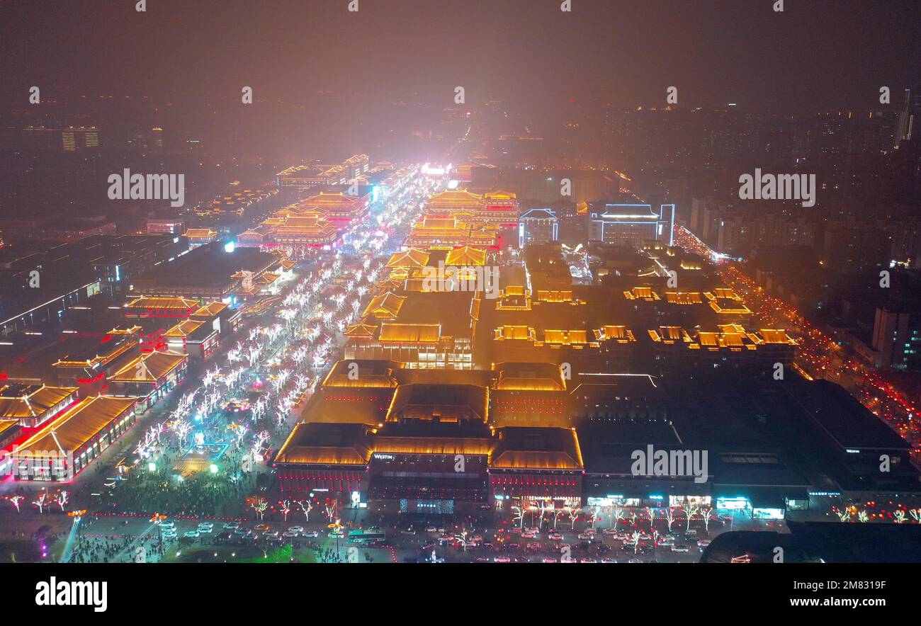 Xi'an City, China, 12/01/2023, Aerial photo shows the night view of ...