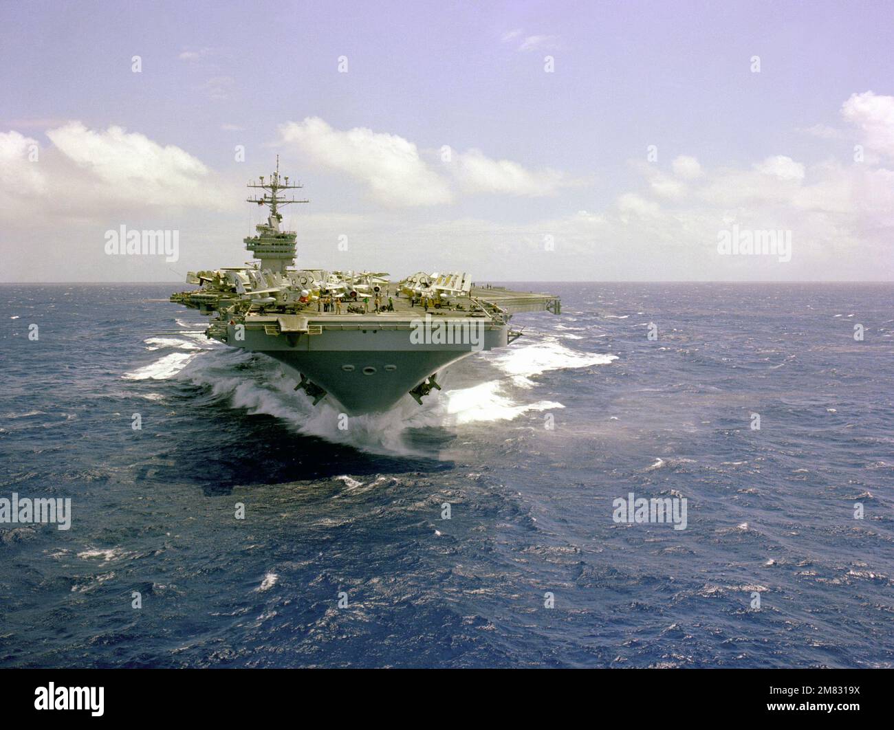 A bow view of the nuclear-powered aircraft carrier USS DWIGHT D ...