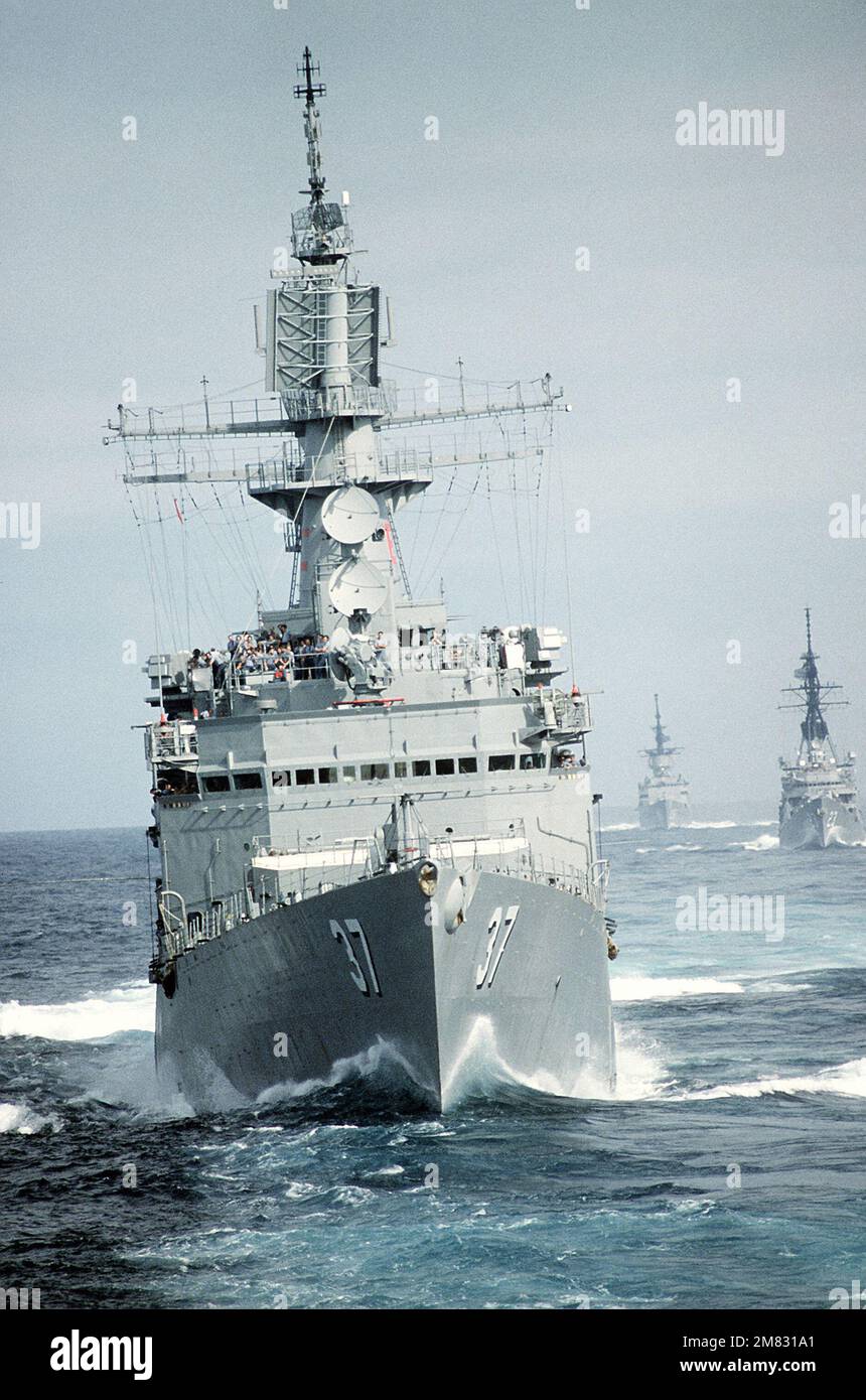 A bow view of the nuclear-powered guided missile cruiser USS SOUTH CAROLINA (CGN-37) underway ...