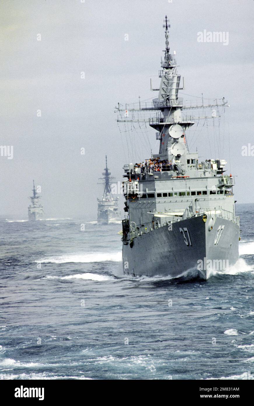 A bow view of the nuclear-powered guided missile cruiser USS SOUTH CAROLINA (CGN-37) underway ...
