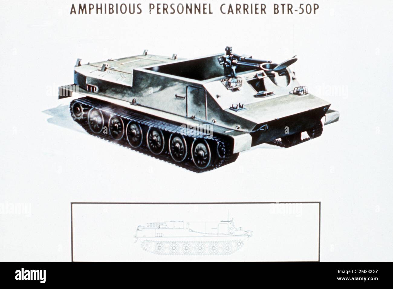 Drawing of a Soviet-built BTR-50P armored personnel carrier, right ...