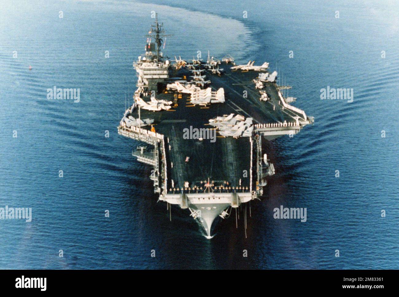 An aerial bow view of the aircraft carrier USS KITTY HAWK (CV 63 ...