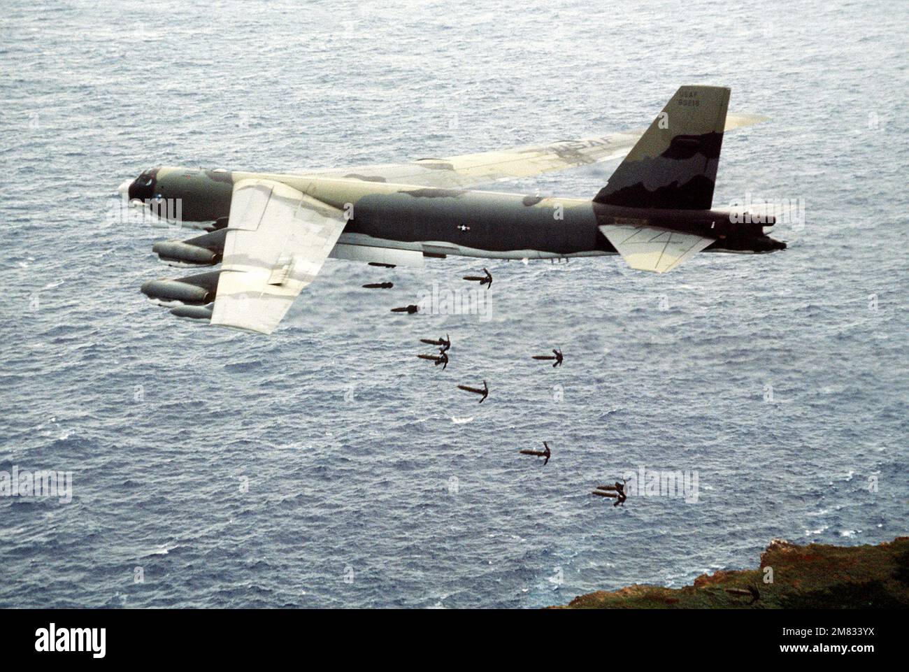 An air-to-air left side view of a B-52G Stratofortress aircraft of the ...