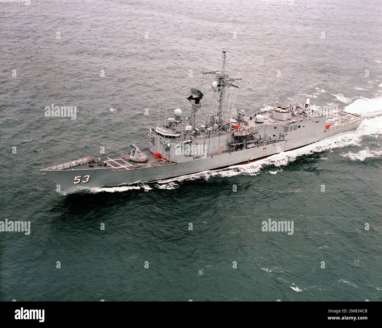 A port bow view of the guided missile frigate HAWES (FFG-53) underway ...