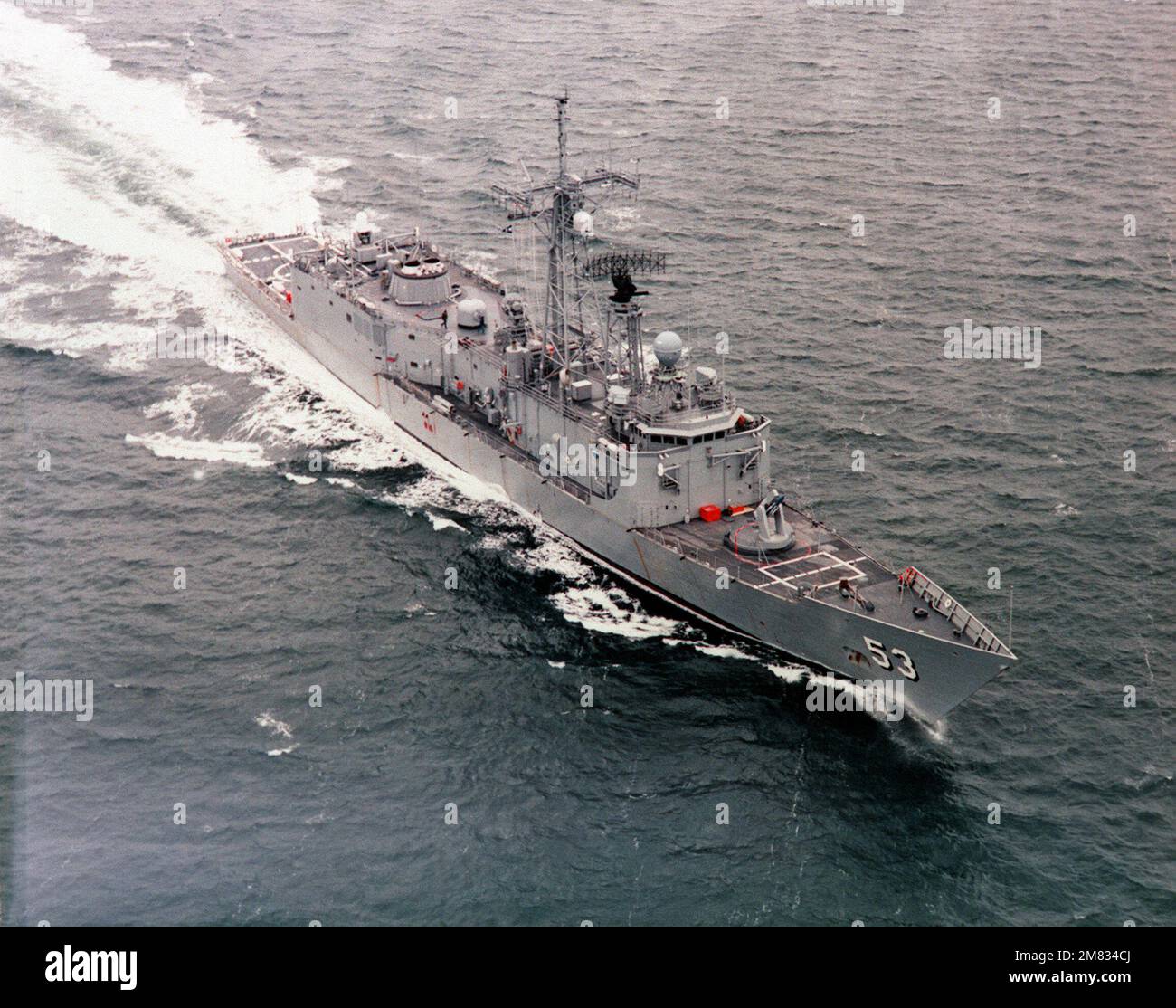 A starboard bow view of the guided missile frigate HAWES (FFG-53 ...