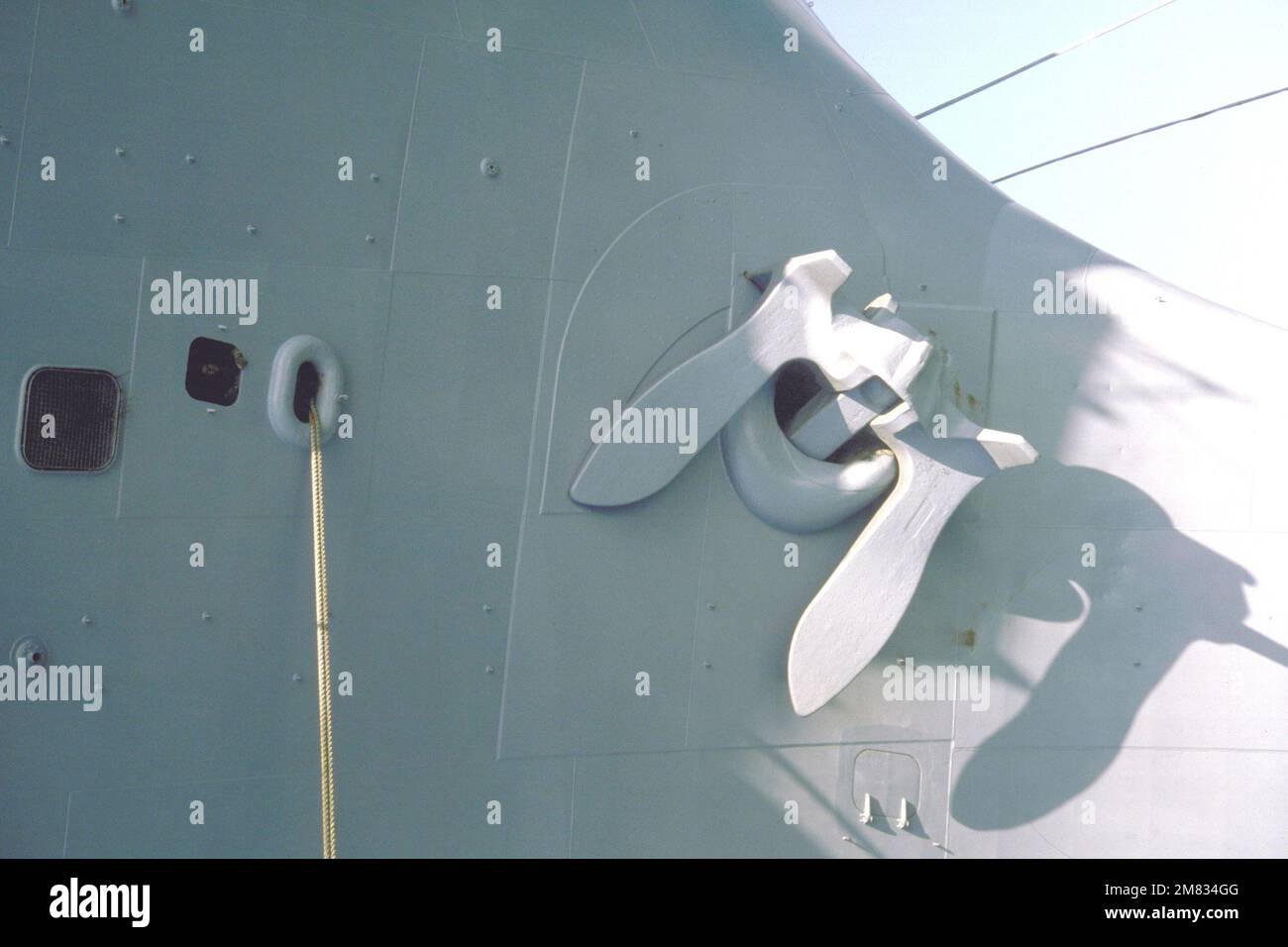 The starboard anchor of the aircraft carrier USS KITTY HAWK (CV-63) is ...