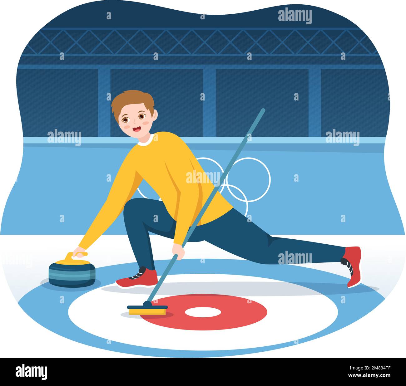 Curling Sport Illustration with Team Playing Game of Rocks and Broom in ...