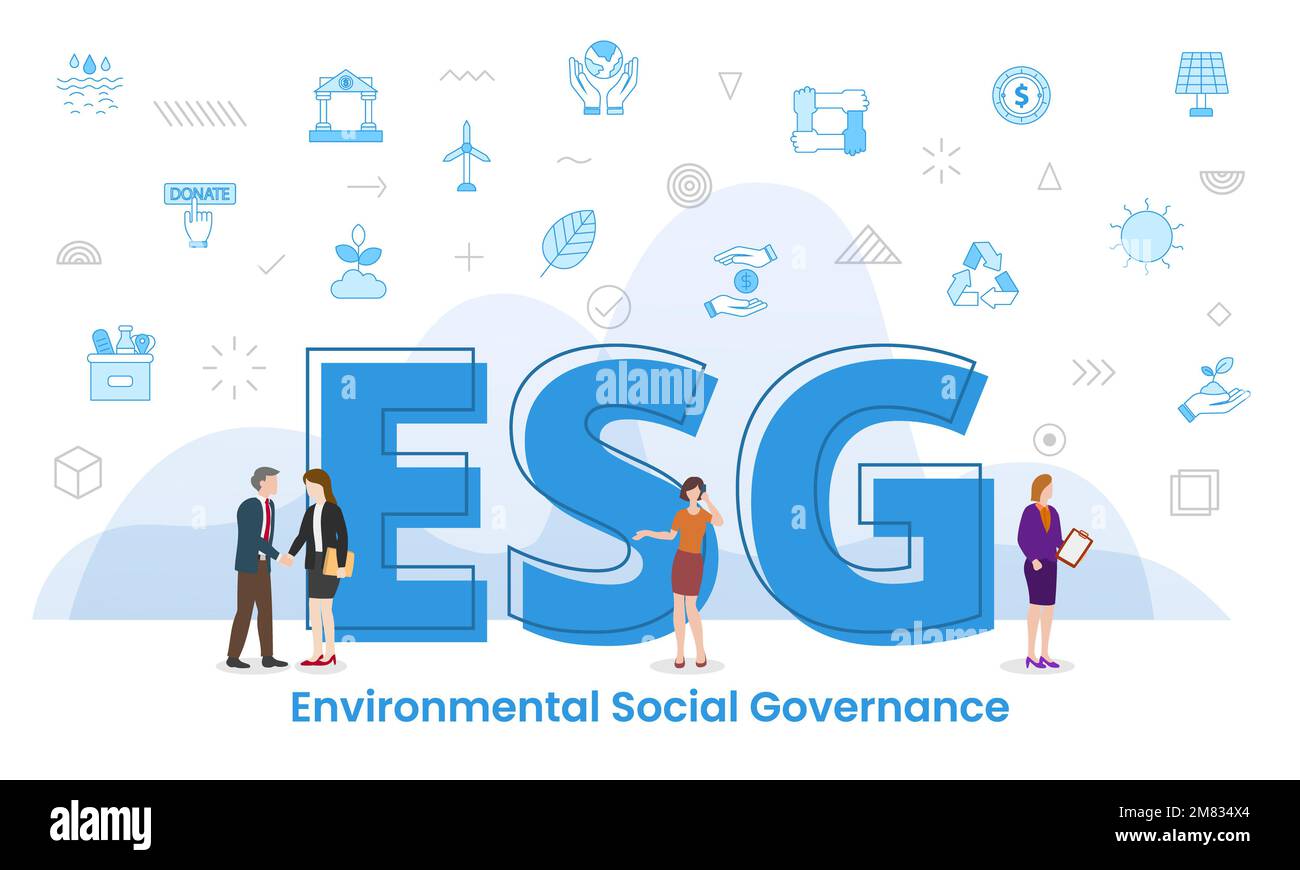 esg environmental social governance concept with big words and people ...