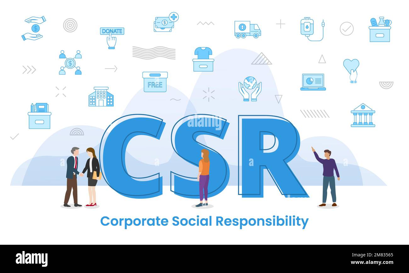 csr corporate social responsibility concept with big words and people ...