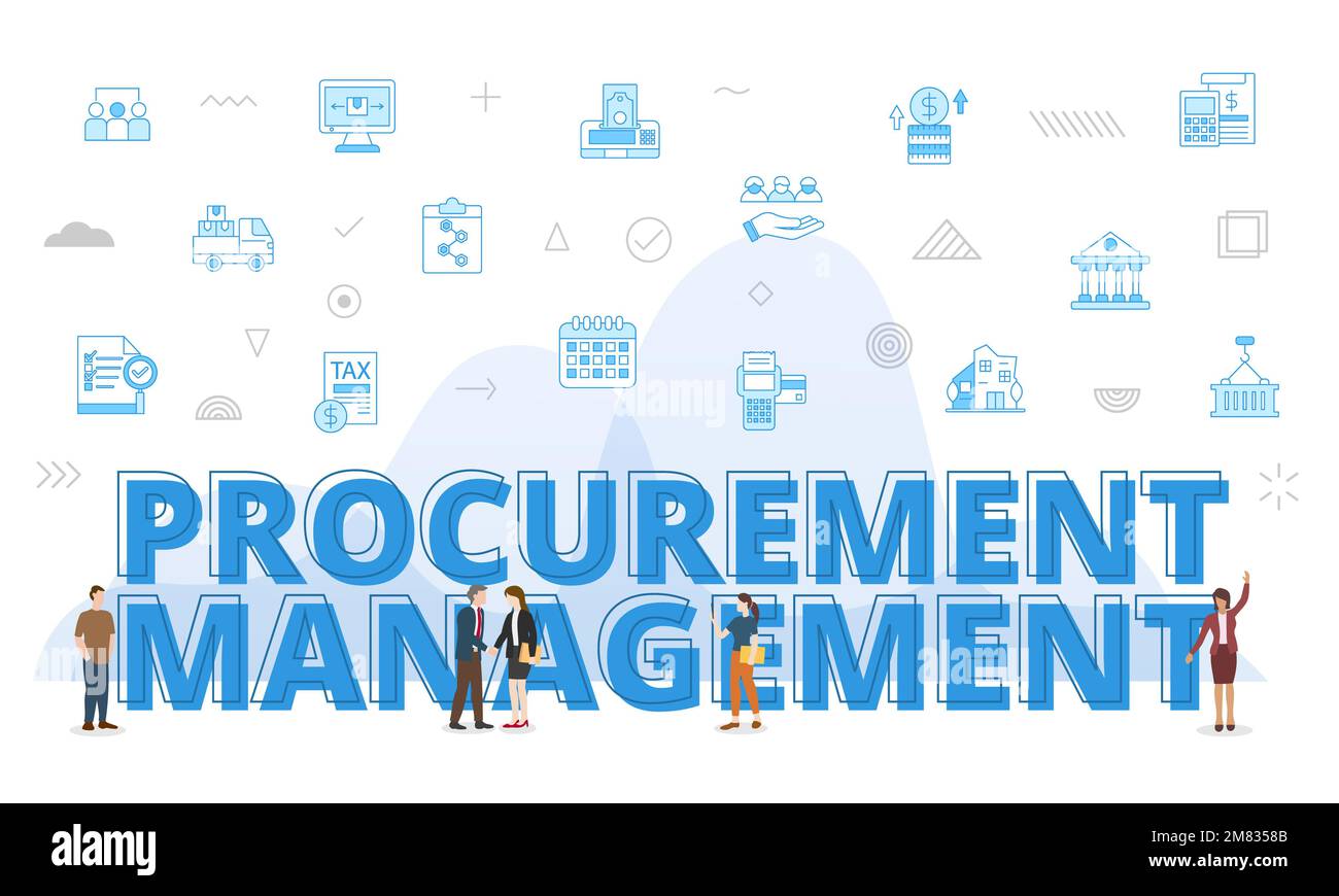procurement management concept with big words and people surrounded by ...