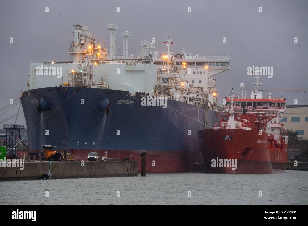 11 January 2023, Mecklenburg-Western Pomerania, Lubmin: The LNG shuttle ...