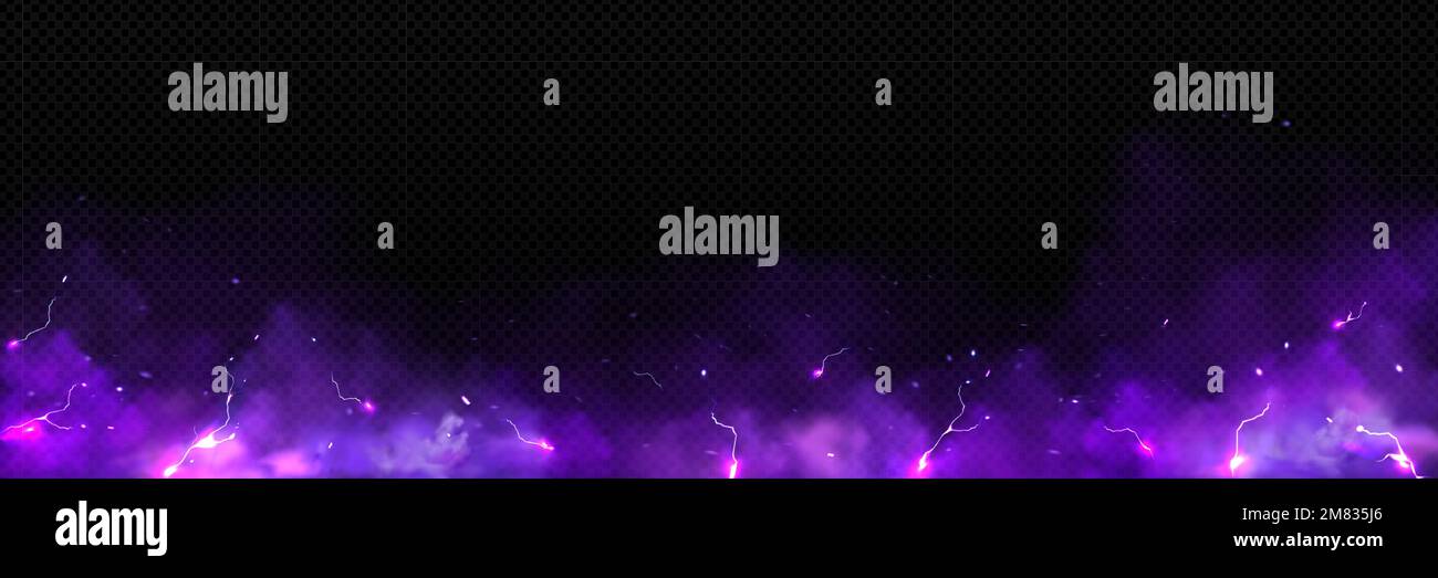 Empty frame decorated with neon purple toxic smoke and lightning ...