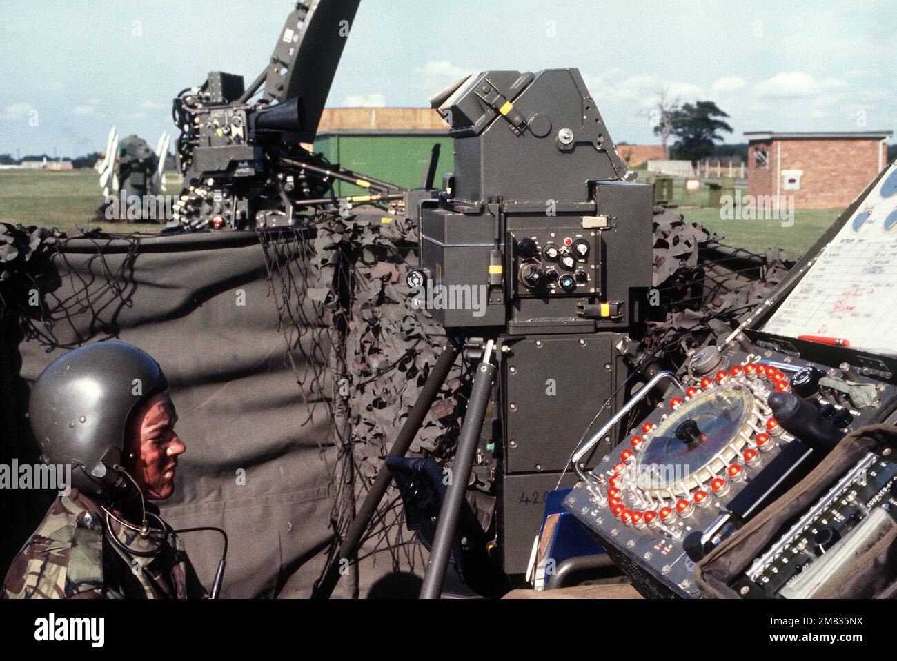 A British soldier operates the radar tracker of a Rapier surface-to-air ...
