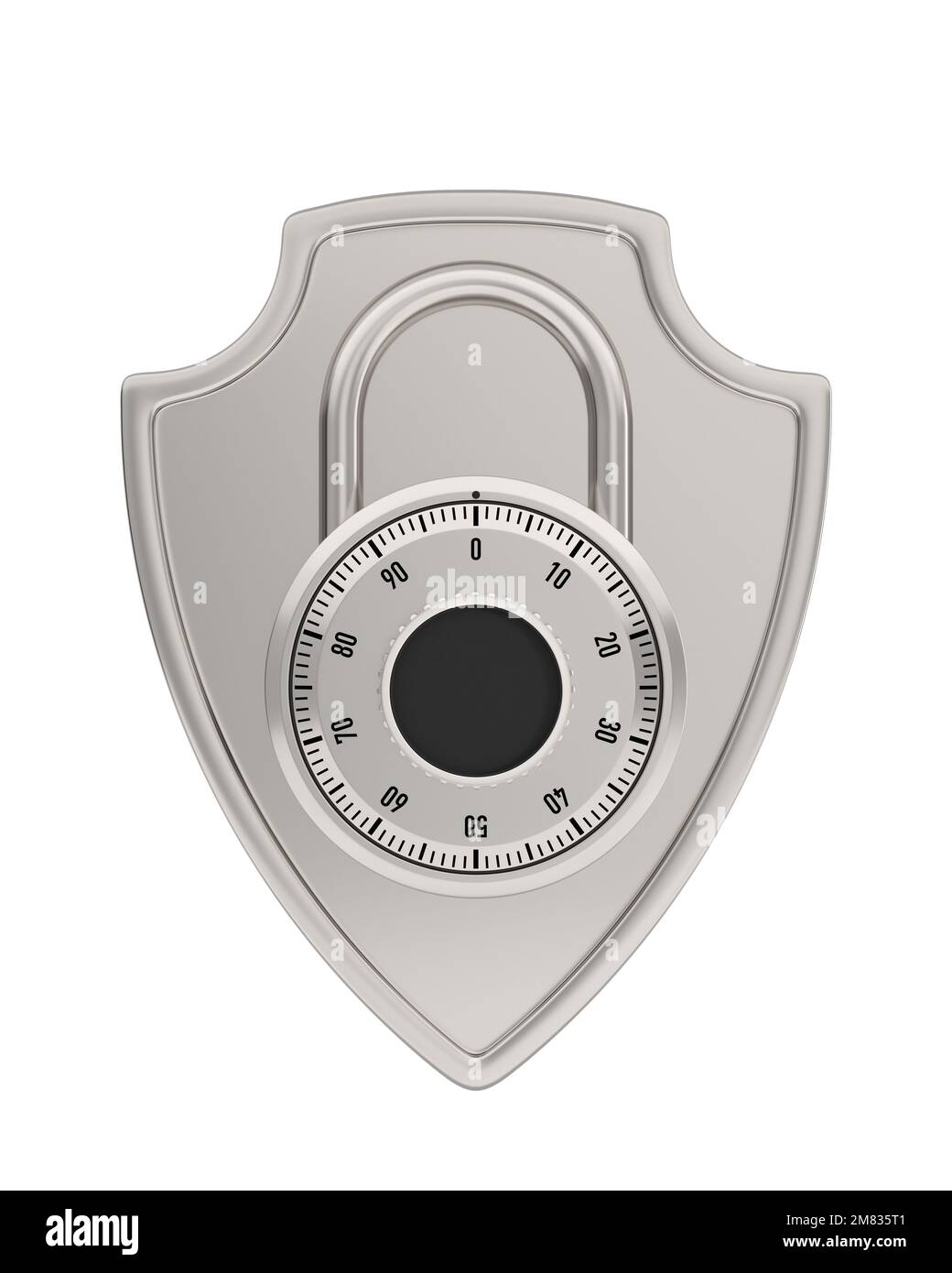 Shield with combination padlock on white background. Isolated 3d ...