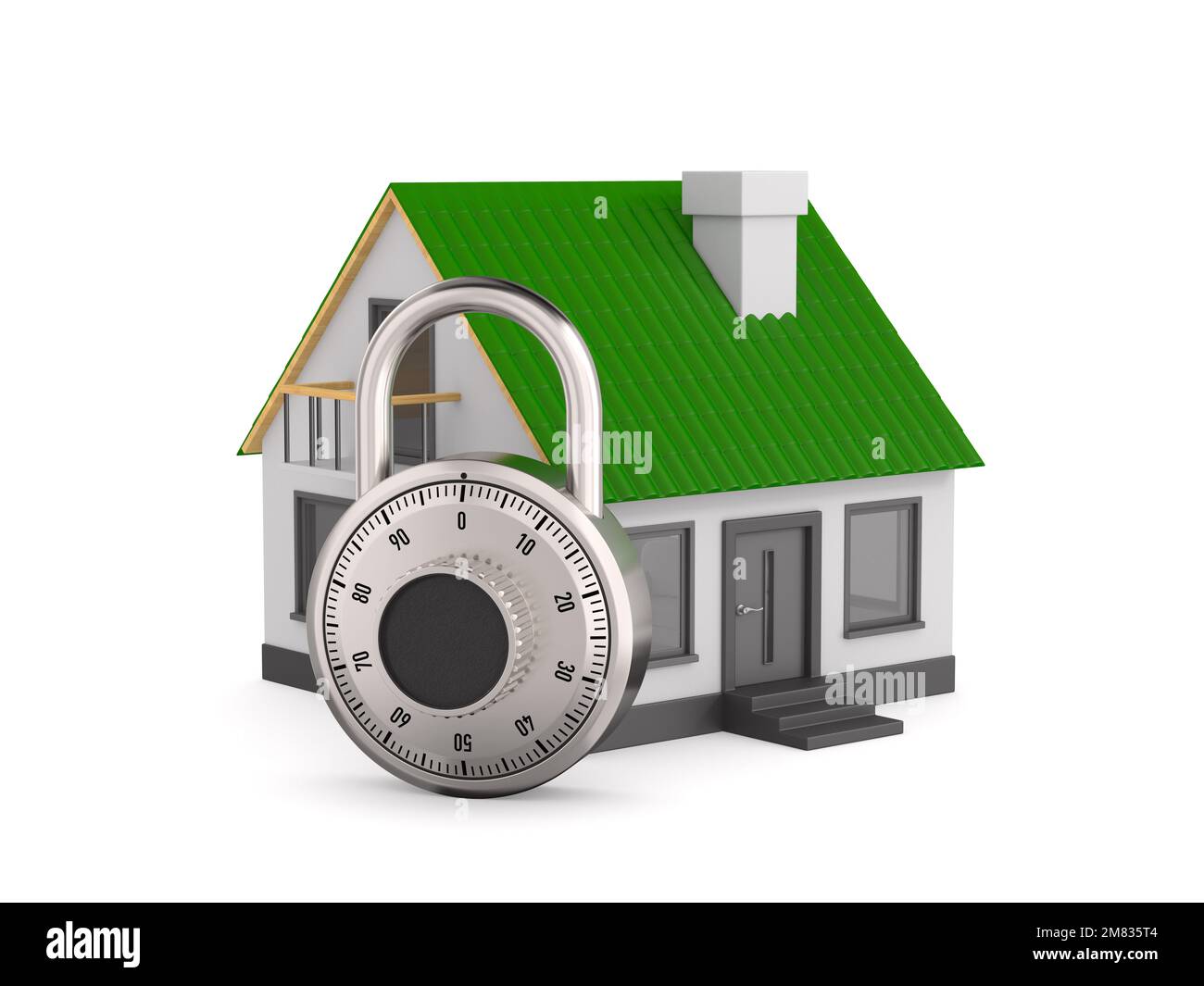 house and combination lock on white background. Isolated 3d ...