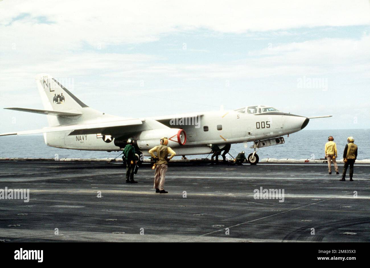 A left side view of an EA-3B Skywarrior aircraft aboard the nuclear ...