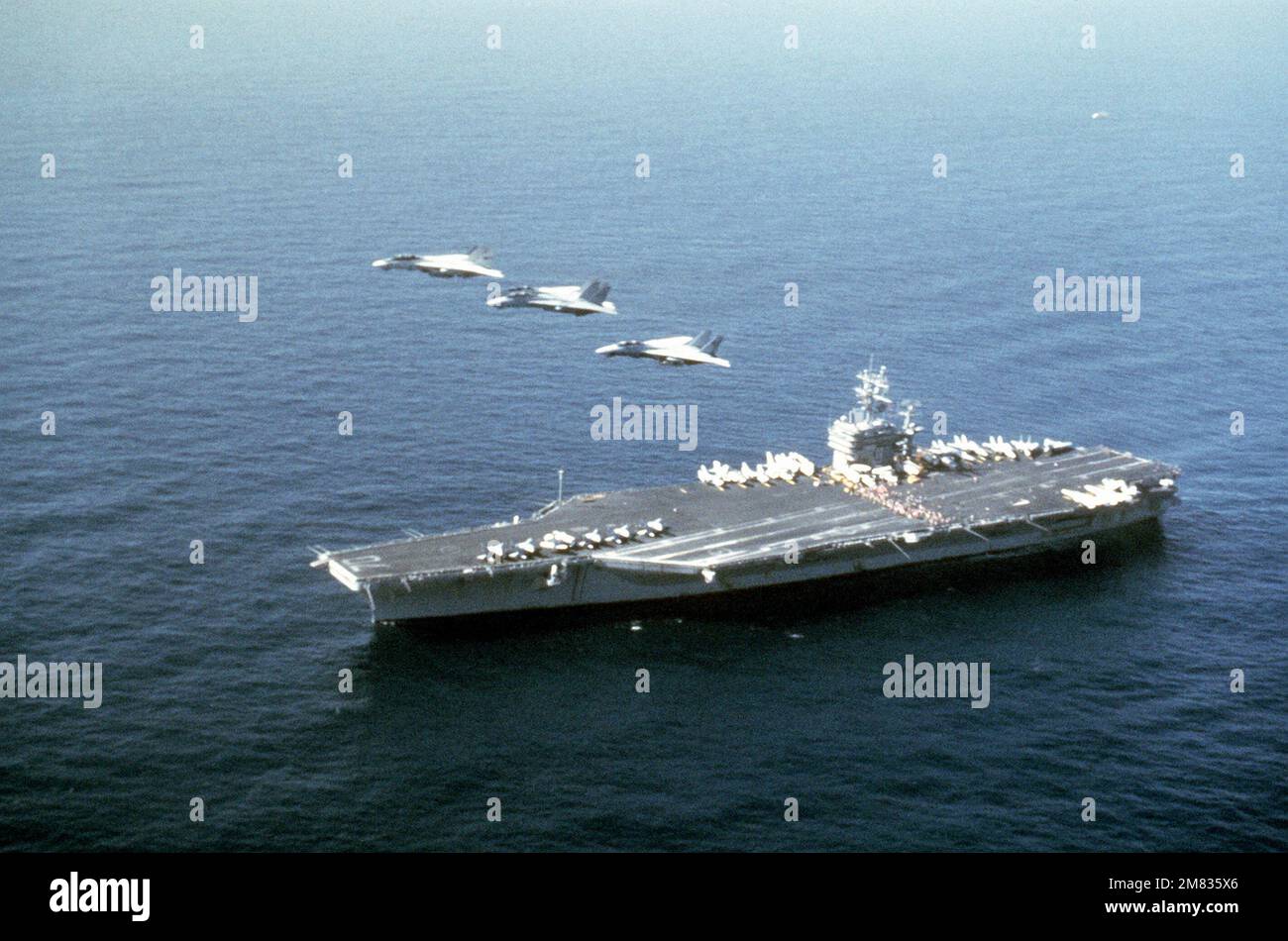 Aerial starboard bow view of the nuclear-powered aircraft carrier USS ...