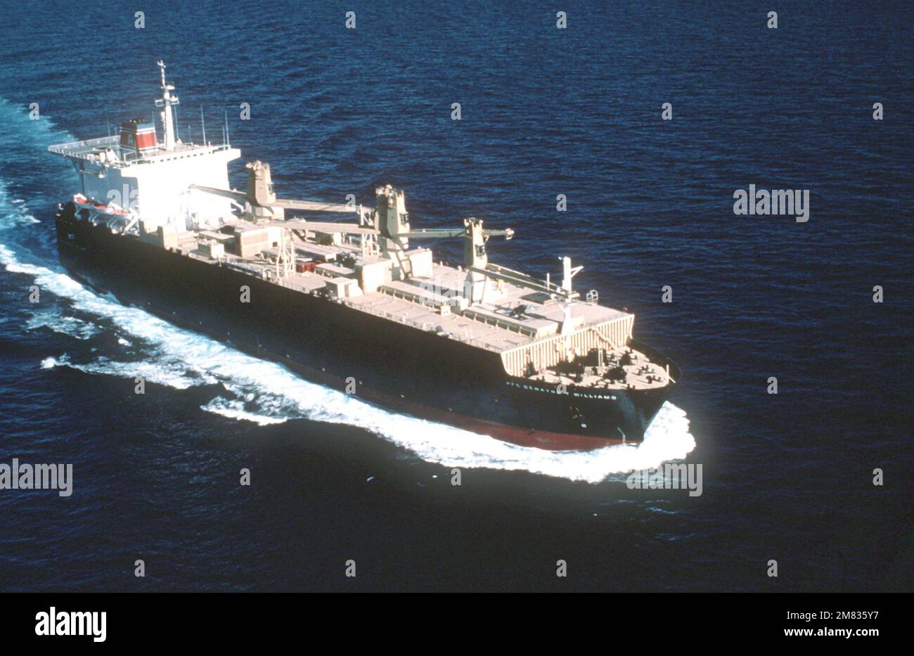 Aerial starboard bow view of the maritime prepositioning ship SS PFC ...