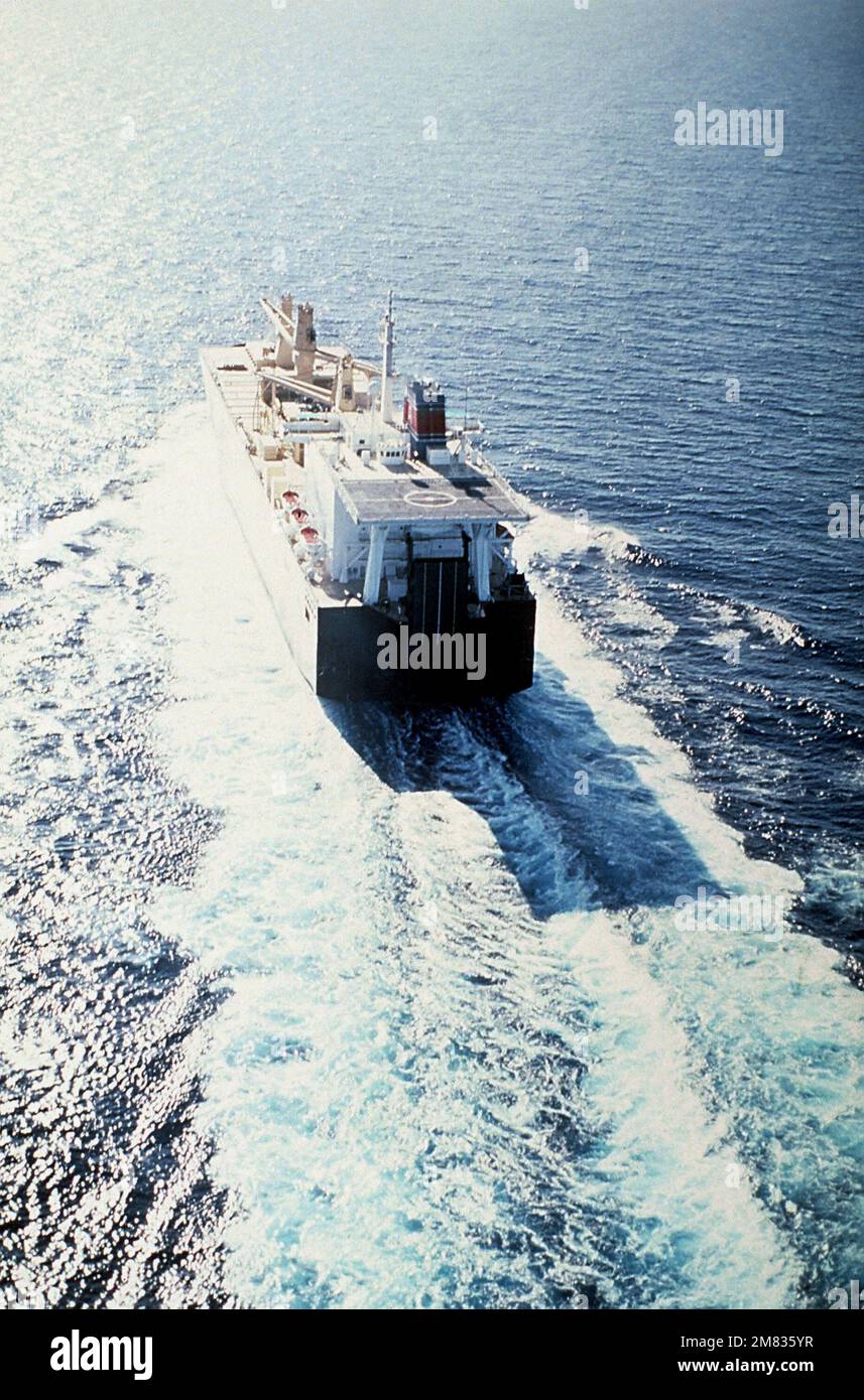 Aerial port quarter view of the maritime prepositioning ship USNS PFC ...