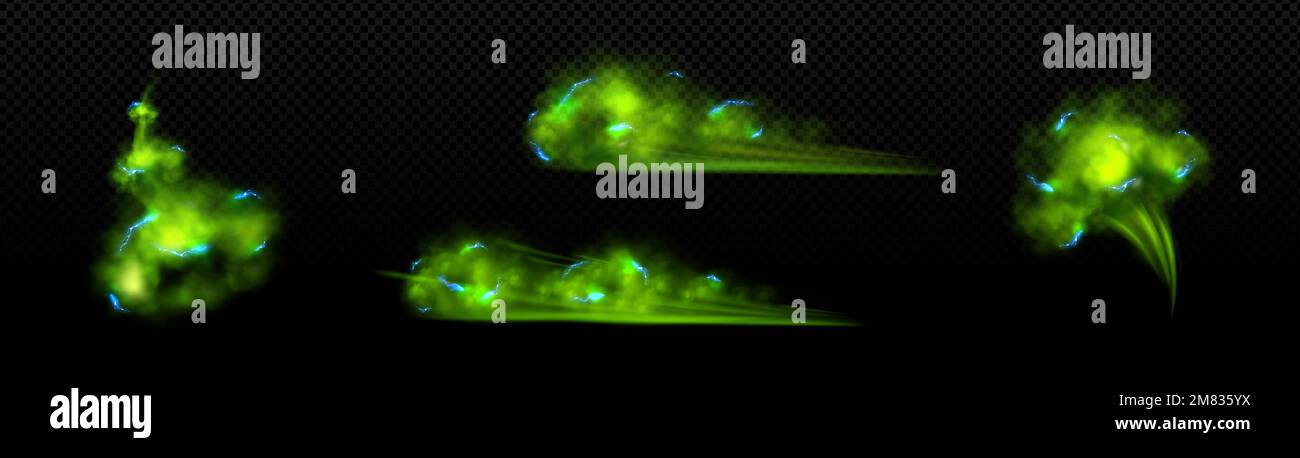 Green fog, toxic steam or wind blows. Abstract smog effect, magic mist ...