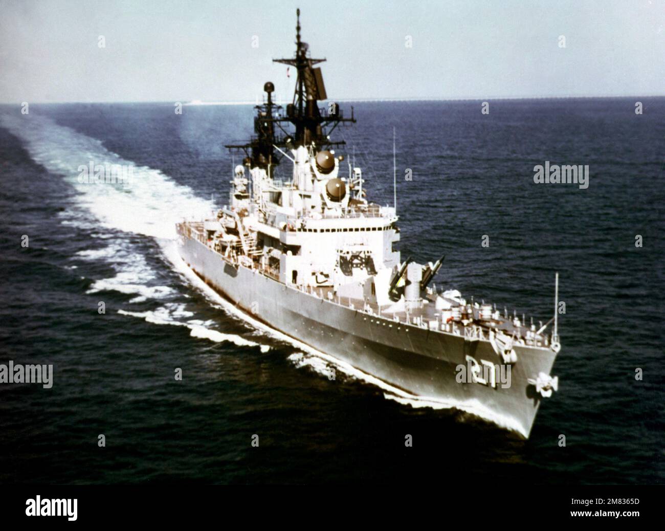 A starboard bow view of the guided missile cruiser USS JOSEPHUS DANIELS ...