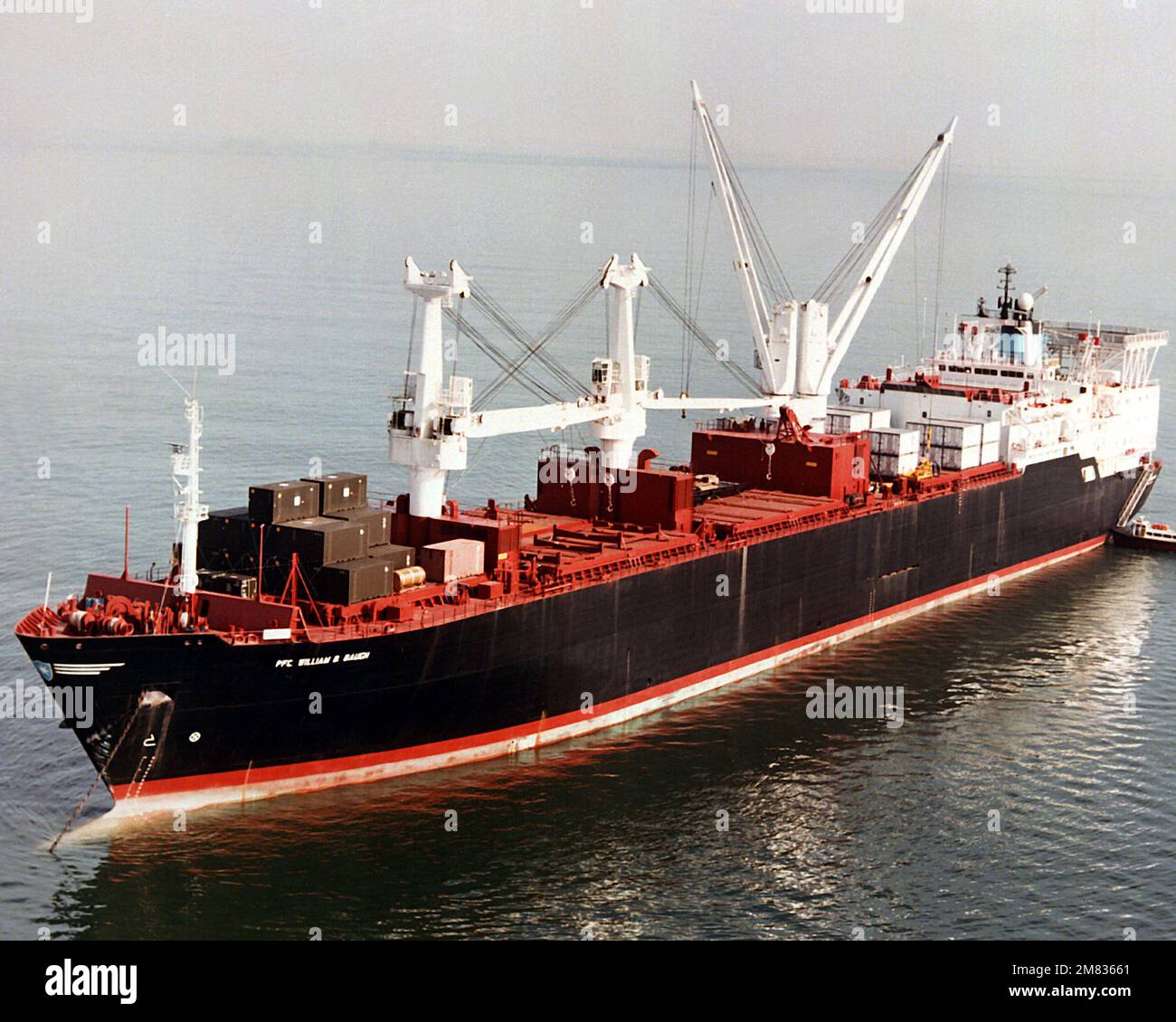 An elevated port bow view of the Maritime Prepositioning Ship SS PFC ...
