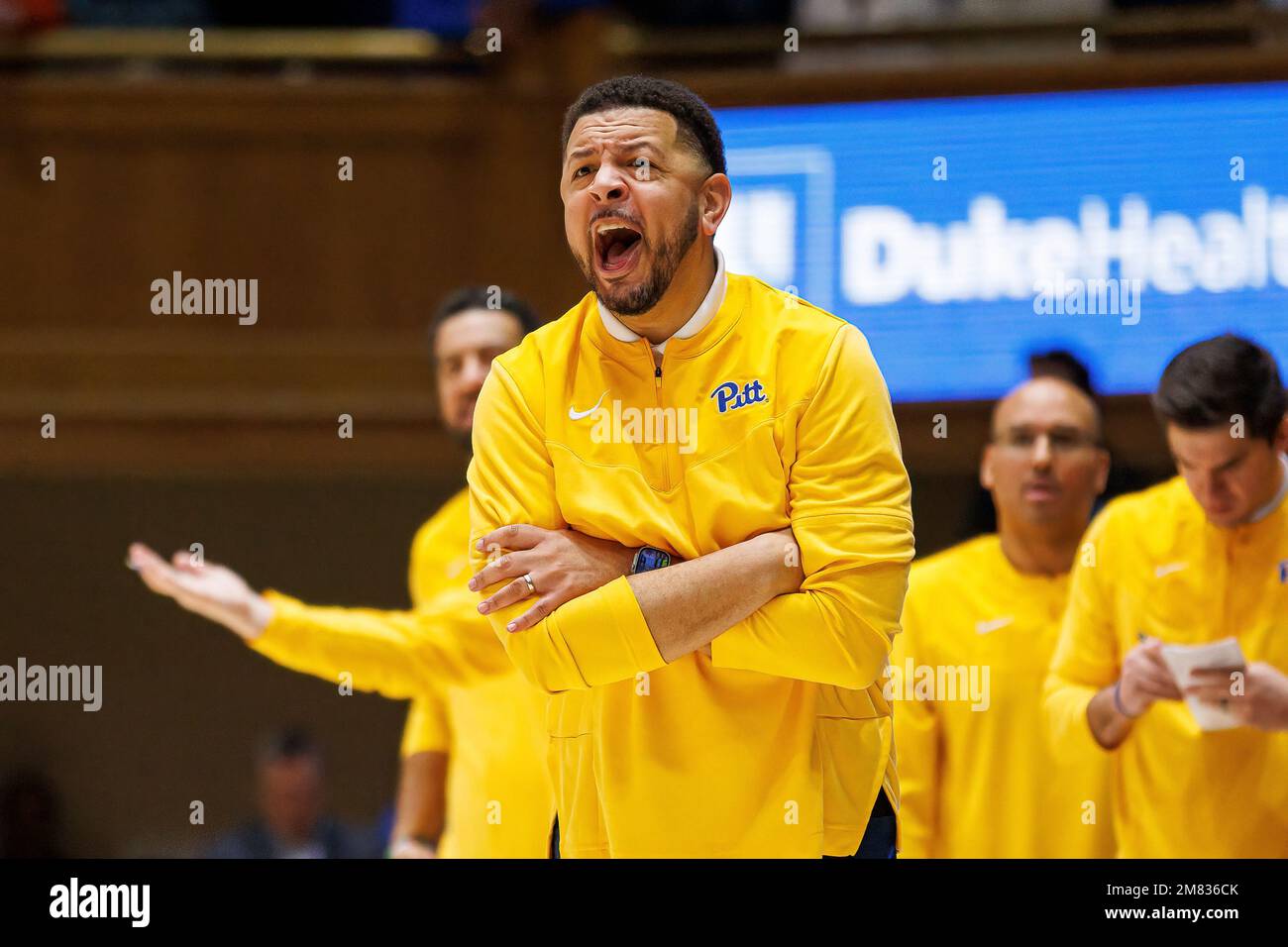 Pittsburgh head coach Jeff Capel reacts to a call during an NCAA ...