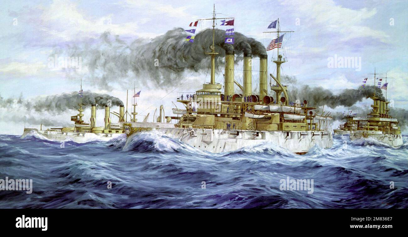 Artwork: "The Great White Fleet"- Artist: John Charles Roach. Country: Unknown Stock Photo - Alamy