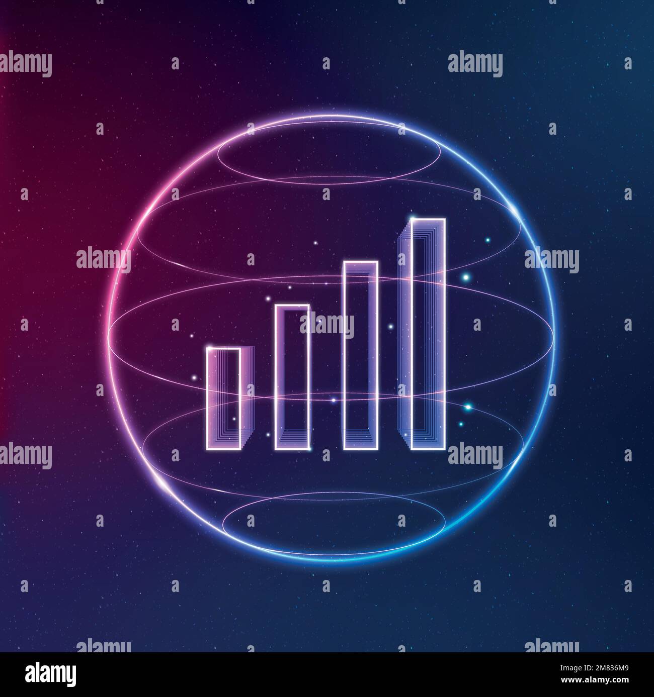 Wifi signal communication technology vector neon icon with bar chart ...