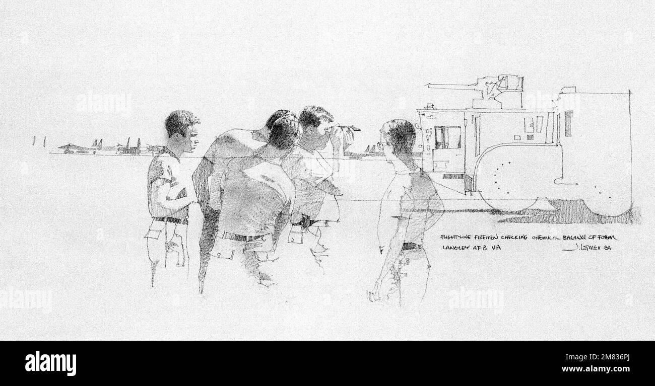 Artwork: "Flight Line Firemen - Foam Check". Artist: Jeff Cornell ...