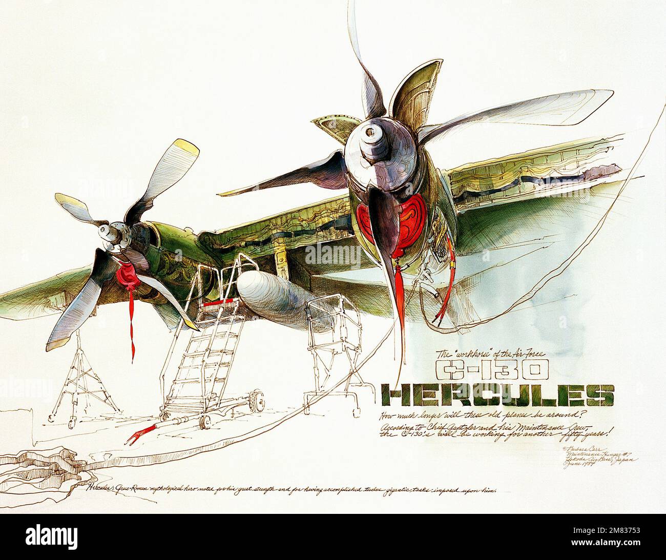 Artwork: "C-130 Hercules in Maintenance in Hangar #7, Yokota AFB, Japan ...