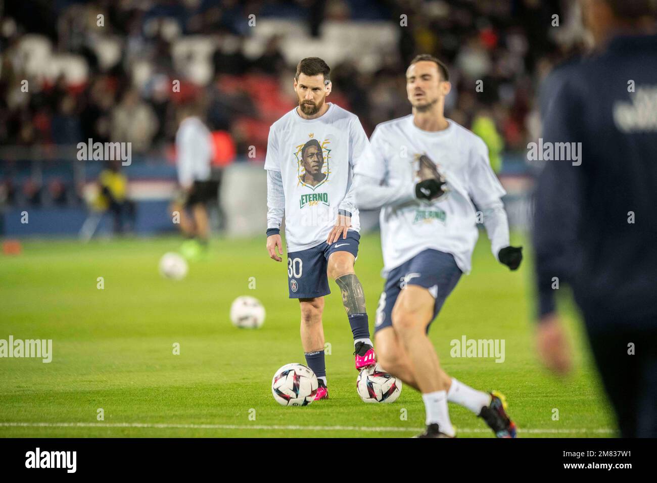 Paris Saint-Germain's Argentine forward Lionel Messi wears a tee-shirt ...