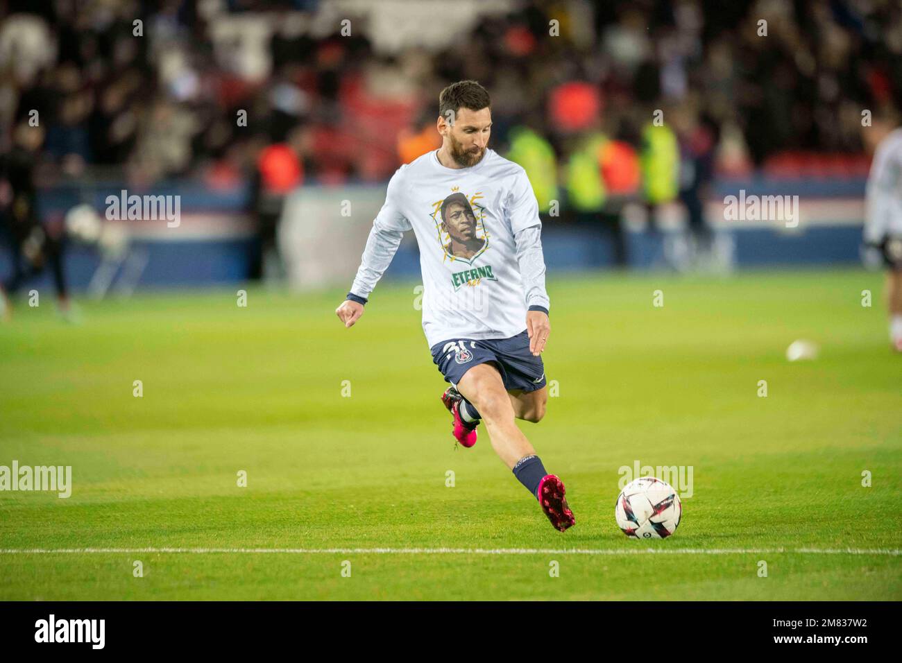 Paris Saint-Germain's Argentine forward Lionel Messi wears a tee-shirt ...