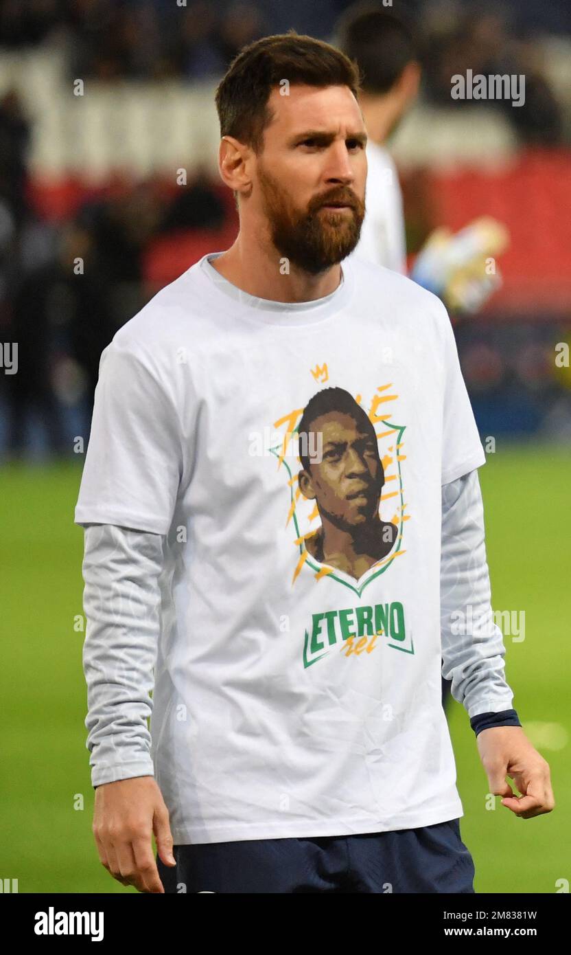Paris Saint-Germain's Argentine forward Lionel Messi wears a tee-shirt ...