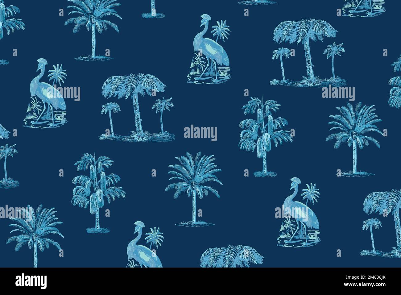 Tropical pattern vector summer background in blue tone Stock Vector ...