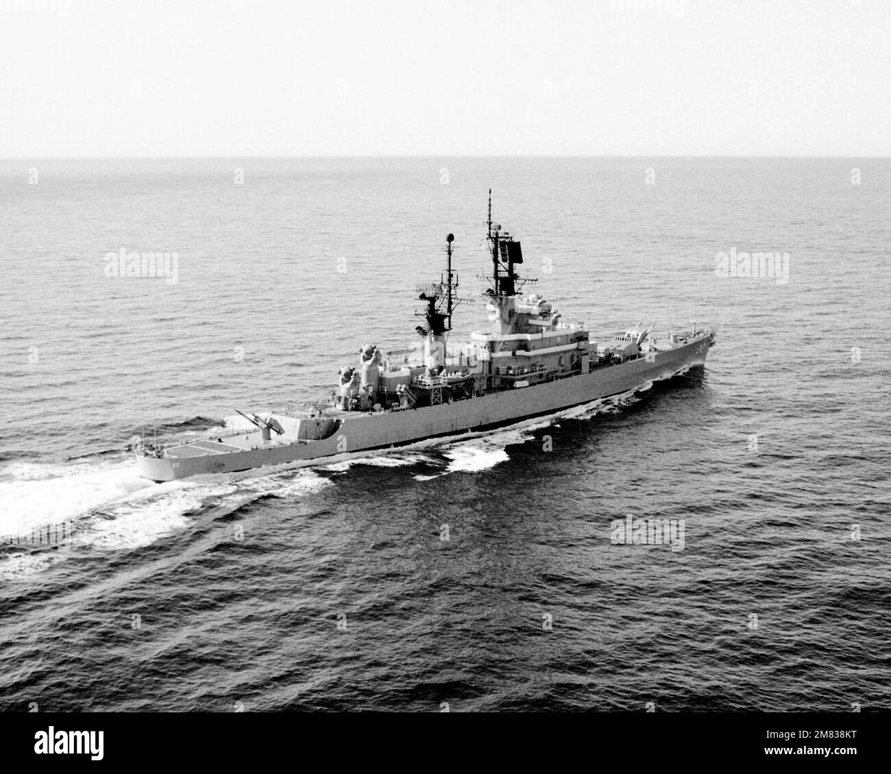 An elevated starboard view of the guided missile cruiser USS ENGLAND ...