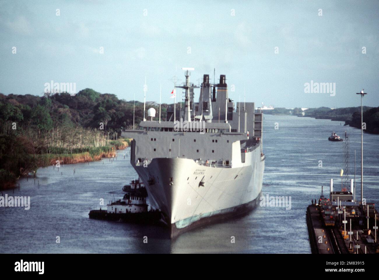 A port bow view of the Military Sealift Command Algol class vehicle ...