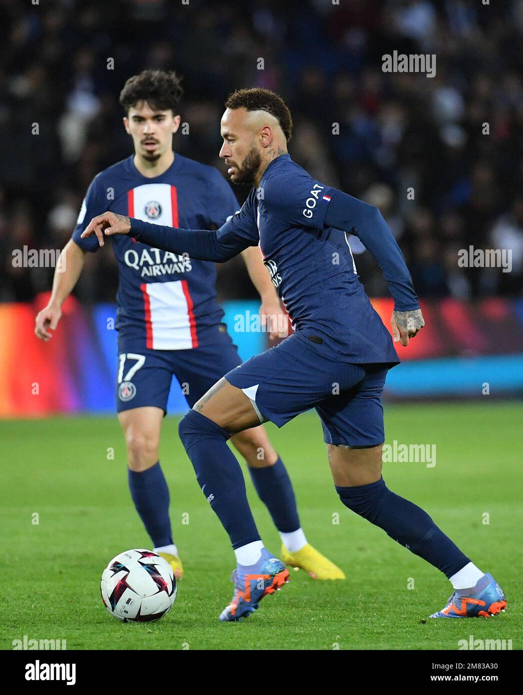 Neymar and Lionel Messi of PSG during the Ligue 1 Uber Eats match Paris ...