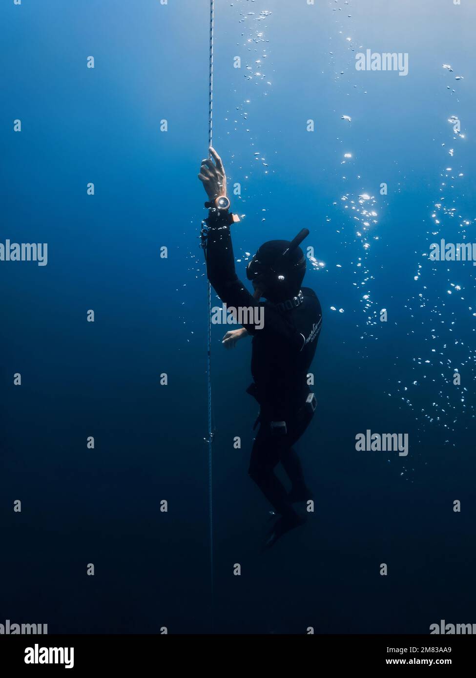 October 03, 2022. Amed, Indonesia. Professional freediving underwater ...